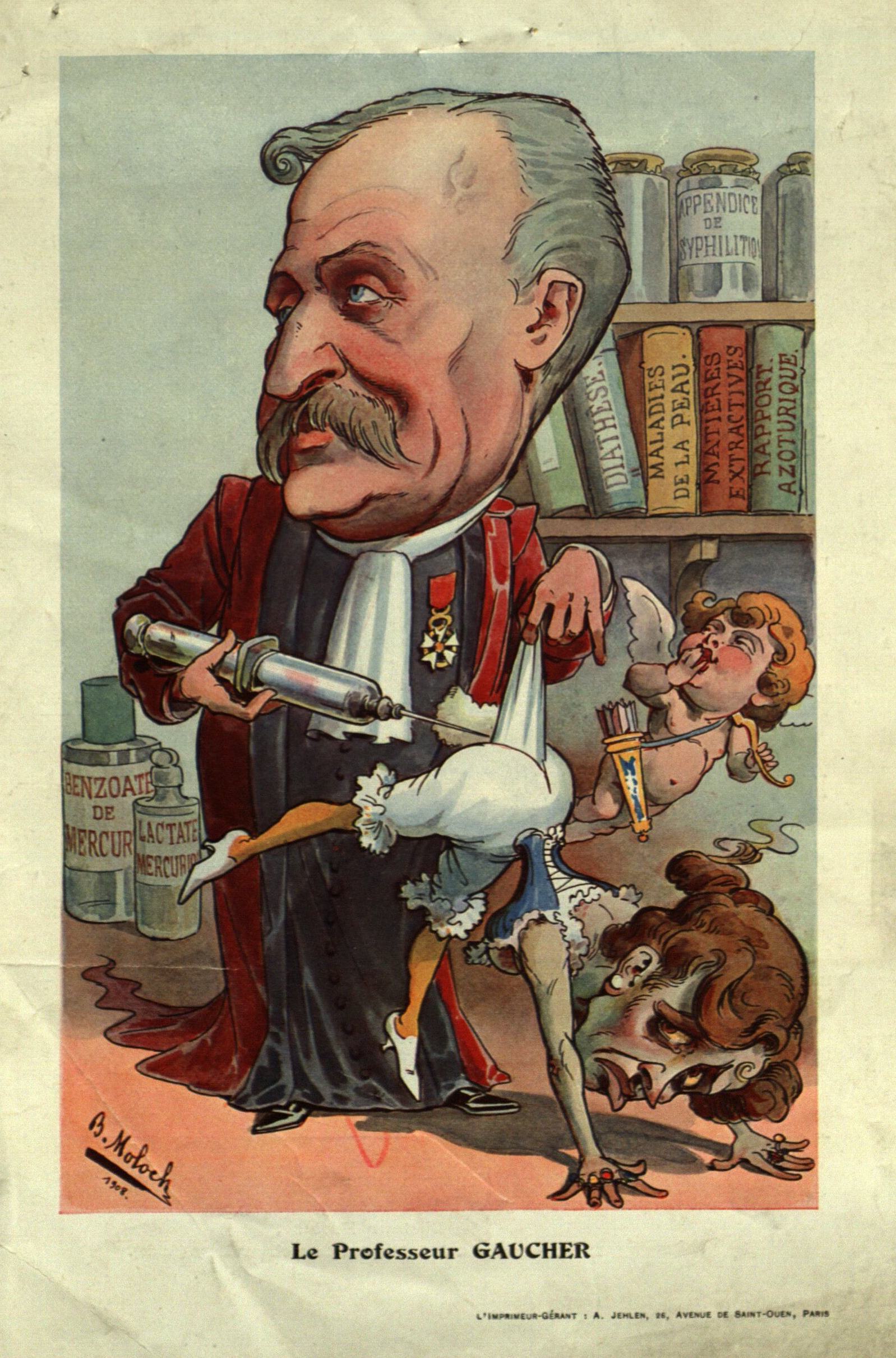Le Pr Gaucher (1854-1919), caricature de Moloch, tirée du journal ...
