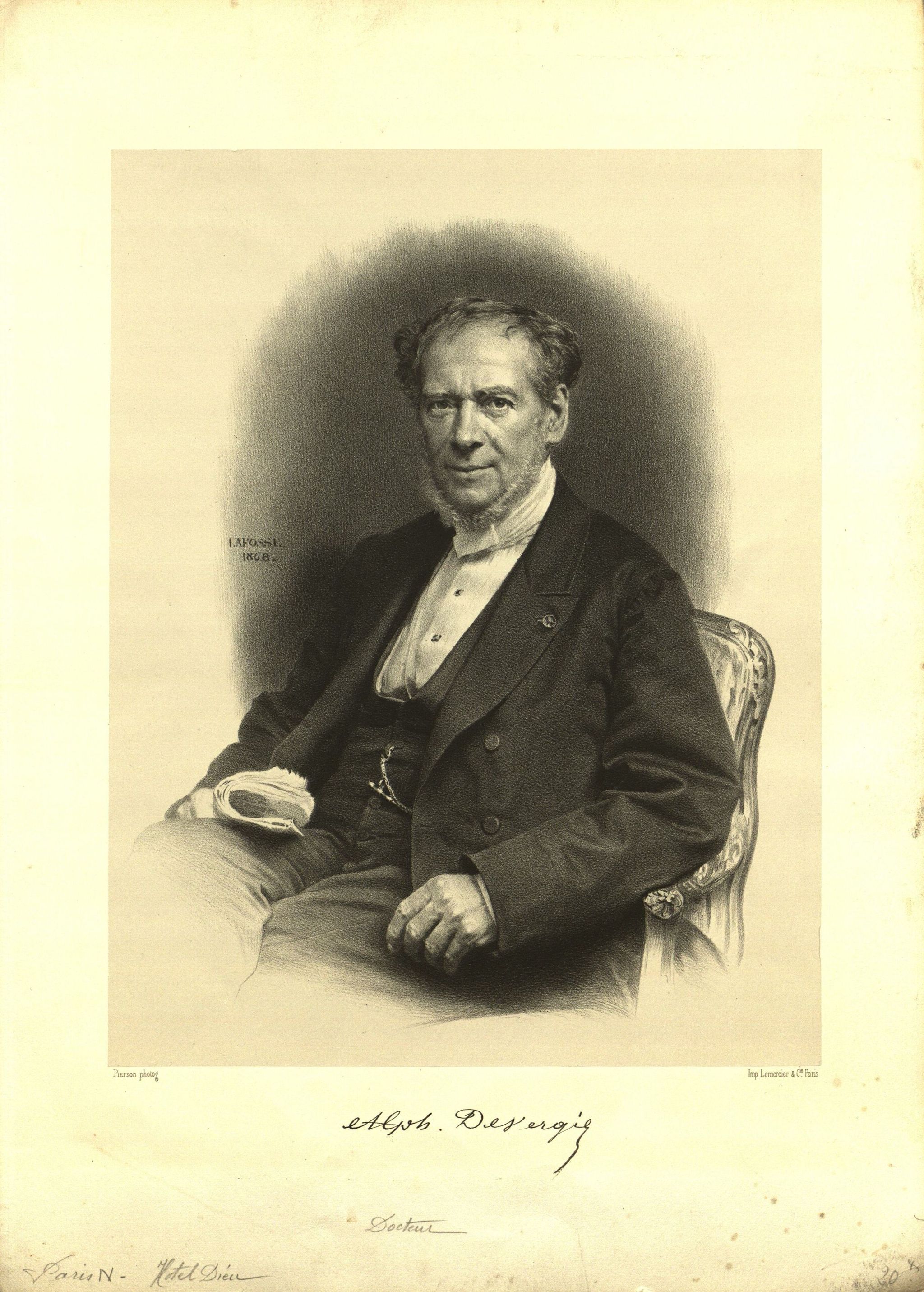 Alphonse Devergie, lithographie d’Adolphe Lafosse, 1868. - Archives AP-HP